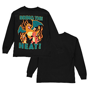 Pokemon Big Boys Charizard Long Sleeve T-Shirt Charizard Team Evolution Black