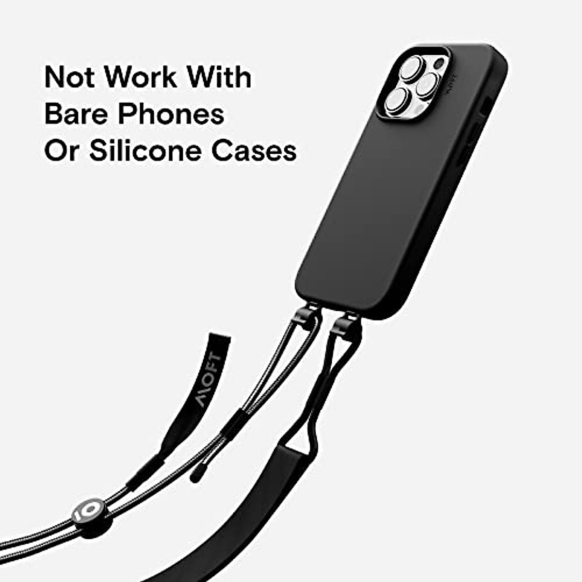MOFT Phone Lanyard, Universal Adjustable Detachable Crossbody Long Lanyard with Phone Patch, Compatible with Most Smartphones, Bare Phone, Length up to 150cm, Jet Black