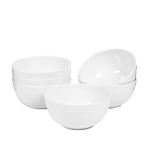 Lechoo Melamine Cereal Bowls - 23oz White Dinnerware Soup Bowls, Set of 6,Unbreakable 6PCS Salad Bowls,Dishwasher Safe,White