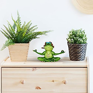 Meditating Yoga Frog Figurine Home Decorative Accent Decor Funny Zen Hippie Frog Yoga Lotus Pose (Hippie)
