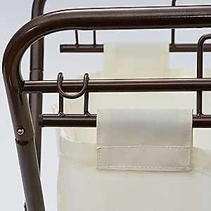 Household Essentials 7172 Rolling Laundry Hamper with Heavy-Duty Canvas Bag | Antique Bronze Frame