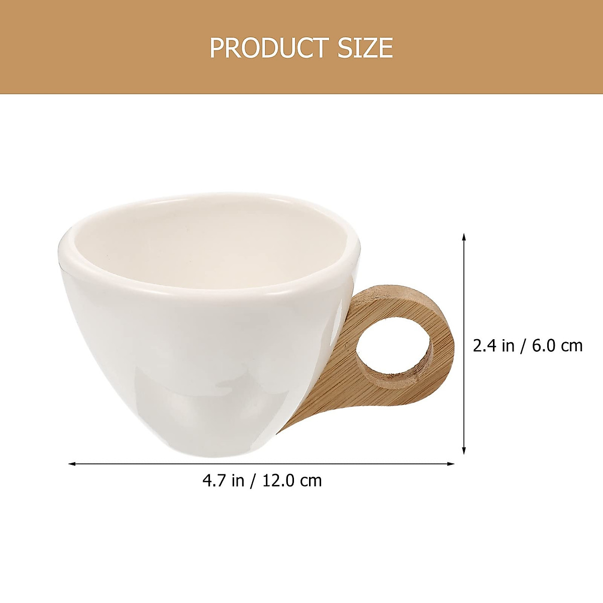 Hemoton 2Pcs Coffee Mug Ceramic with Wooden Handle, 150ml/5Oz Coffee Cup Household Drinking Cup Espresso Cup (White)