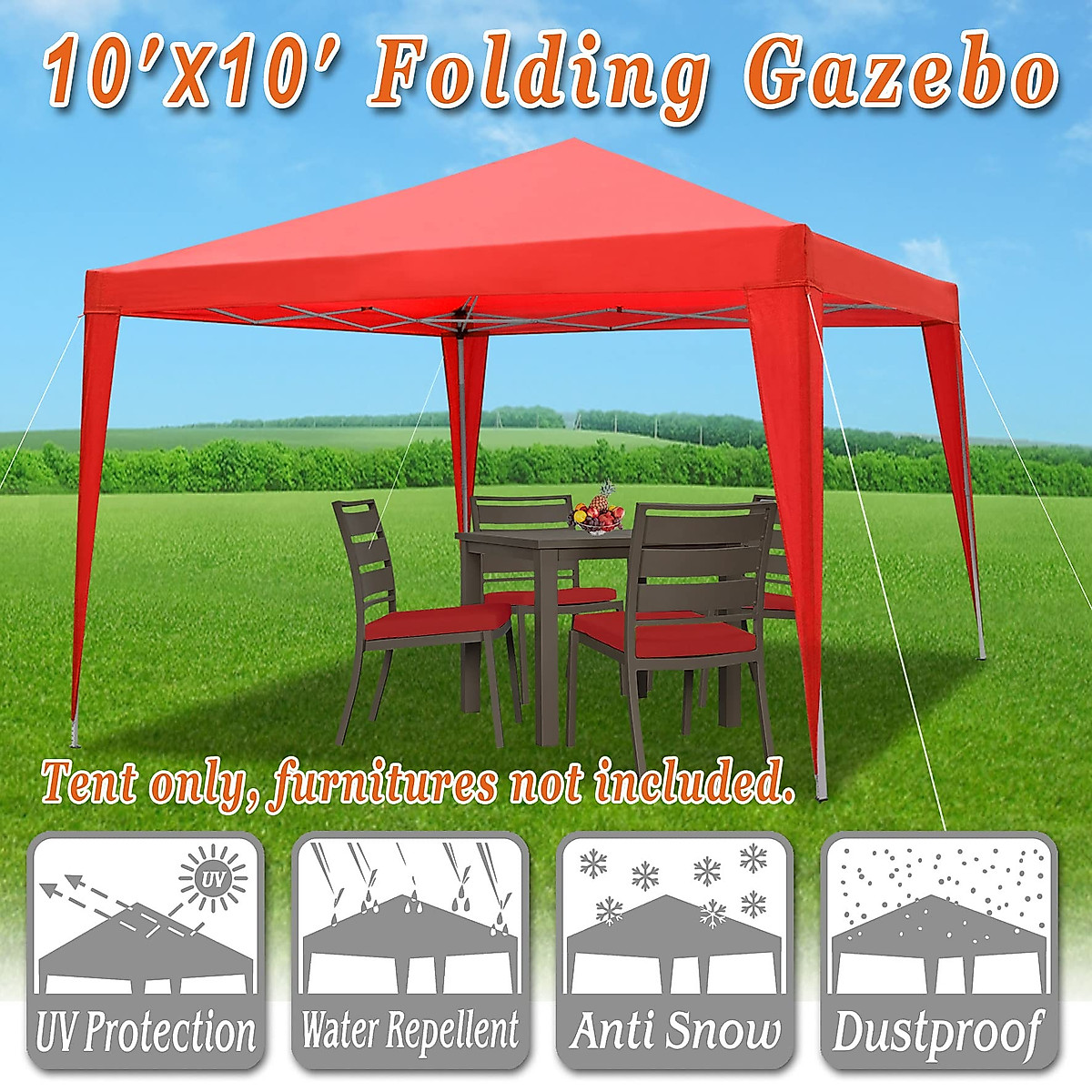 Strong Camel EZ POP UP Wedding Party Tent 10'x10' Folding Gazebo Beach Canopy W/Carry Bag 210D Oxford Fabric (red)