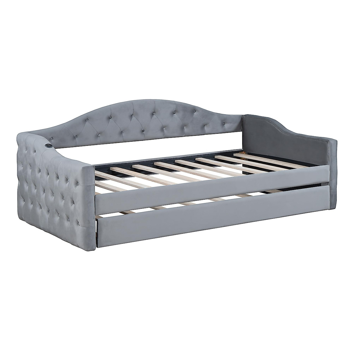 Harper & Bright Designs Twin Daybed with Trundle and USB & Type-C Charging Ports, Modern Upholstered Daybed Frame, Velvet Twin Sofa Bed Frame for Living Room, Bedroom, Gray