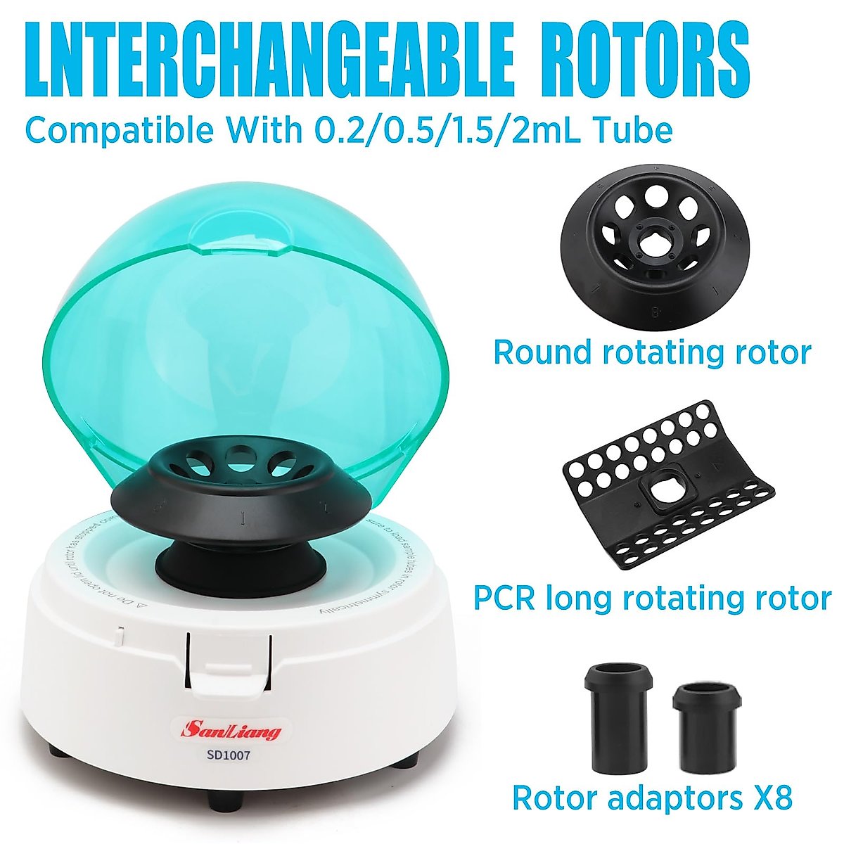Sanliang Mini Centrifuge 7000RPM Lab Benchtop Centrifuge Machine with 2 Rotors for 8 x 0.2/0.5/1.5/2.0ml and 0.2mL×32 PCR Strips, Low Noise≤45dB.