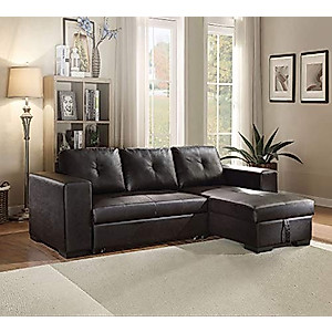 HABITRIO Sectional Sofa with Pull Out Bed, Black PU Leather Upholstered 2 Seats Sleeper Sofa and Reversible Chaise Lounge w/Storage, Modern Design 97" L-Shaped Sleeper Sofa for Living Room, Apartment