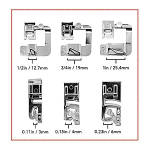 Rolled Hem Presser Foot [6 Sizes] Wide Rolled Hem Foot Set & Narrow Foot Hemmer Set For Brother, Singer & Janome Low Shank Sewing Machines. Hemming Pressure Feet With Distinctive Wide and Narrow Sizes