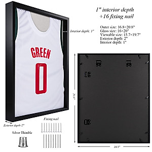 1DOT2 16x20 Large Shadow Box Frame, Jersey Frame Display Case with Grade A Natural Pine Wood Acrylic Front and Metal Hanger Shadowbox Frame Display Depth of 1",Black