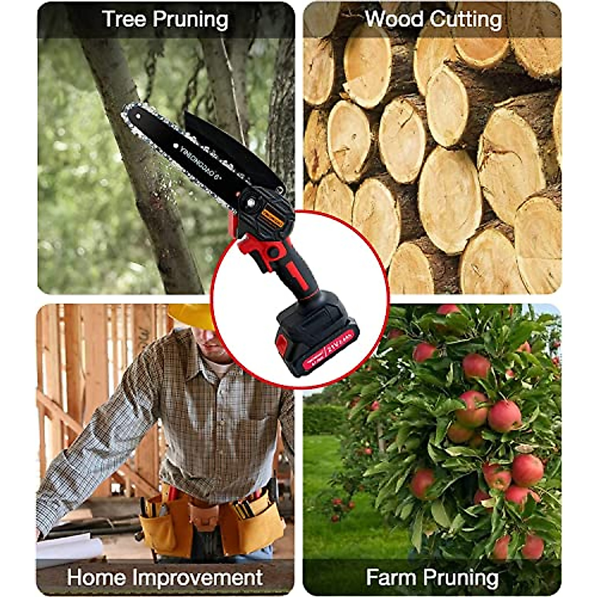 Mini Chainsaw Cordless 6-Inch with 2 Battery, YINLONGDAO Electric Compact Chain Saw with Brushless motor, Handheld Chain Saw Pruning Shears Chainsaw for Courtyard, Tree Branches, Household and Garden