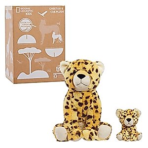 National Geographic Large Plush Cheetah and Cub Stuffed Animals, Kids Toys for Ages 3 Up, Amazon Exclusive