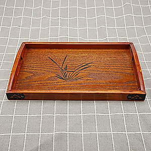 Ikunde Large Wood Serving Tea Water Drinks Tray Wooden Breakfast Tea Serving Tray with Handle