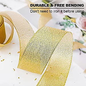 Glitter Metallic Gold Ribbon 1/4 Inch 25 Yards, Sparkly Fabric Ribbon Perfect for Crafts, Sewing, Gift Package Wrapping for Christmas, Easter, Valentines Day, Birthday