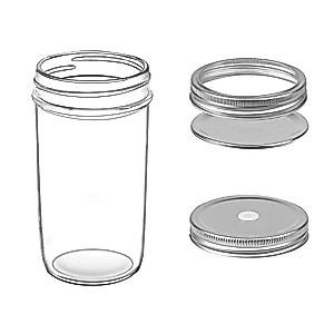 KAMOTA Wide Mouth Mason Jars 22 OZ With Wide Lids and Bands, Ideal for Jam, Pudding, Honey, Wedding Favors, DIY Spice Jars, Shower Favors,12 PACK, 12 Silver Pipette Covers Included