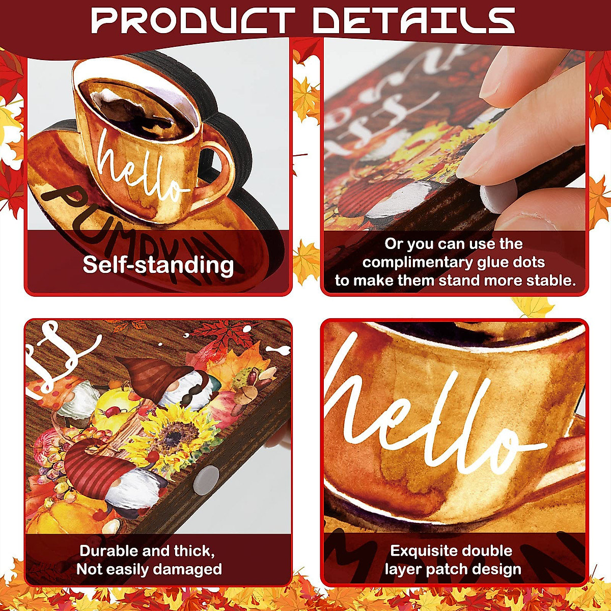 Ferraycle 12 Pcs Fall Tiered Tray Decor Hello Fall Decor Autumn Wood Signs Thanksgiving Pumpkin Maple Leaves Wooden Sign Orange Fall Tabletop Signs for Home Rustic Harvest Table Centerpiece