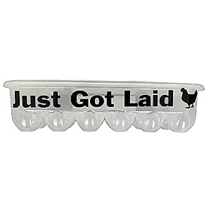 Plastic Egg Storage Containers with Lids and Custom Messages designed to make you smile! Great Gift! (Just Got Laid)