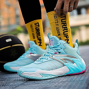 VAXAV Women's Men's Professional Outdoor Sports Sneakers High Top Basketball Athletic Running Tennis Shoes Size 8/6.5 White Green