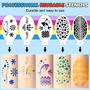 Drawdart Professional Face Painting Kit for Kids Adults, Split Cake Face Paint Palette 12 x 10gm with Stencil, One Stroke Non Toxic Rainbow Face Body Paint Set Halloween Christmas Makeup