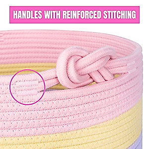 MINTWOOD Design XXXXLarge 22 x 16 Inches Decorative Cotton Rope Basket, Blanket Basket Living Room, Laundry Basket, Woven Basket, Toy Storage Baskets Bin, Round Pillows Towels Basket, Pastel Rainbow