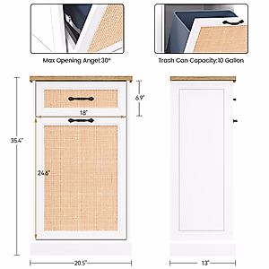GAOMON Tilt Out Trash Cabinet with Natural Rattan, Freestanding Trash Cabinet 10 Gallon for Kitchen Dining Living Room, Hidden Garbage Bin Cabinet Storage Holder
