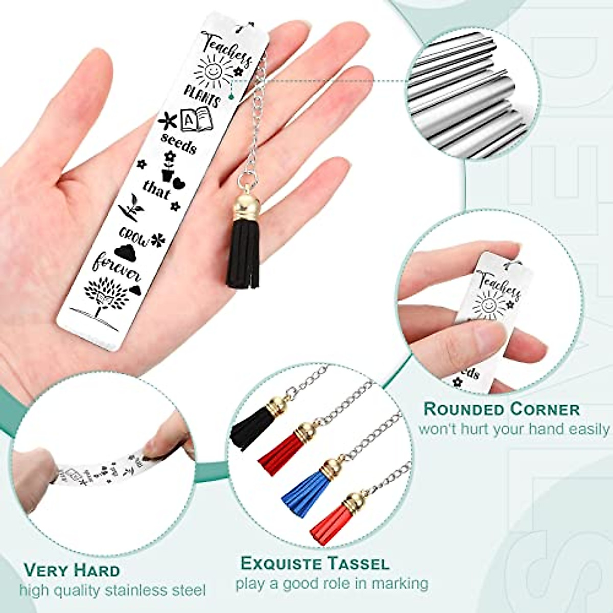 50 Pcs Teacher Metal Bookmarks Teacher Appreciation Bookmark Thank You Teacher Bookmark Page Clips Birthday Graduation Christmas Gifts Bookmark for Teachers Birthday School Office Supplies