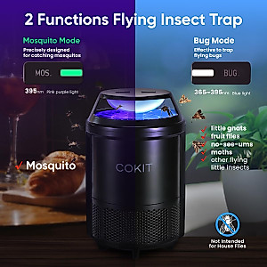 COKIT Indoor Insect Trap, 2 Mode Catching Insects with Suction, Bug Light and 6 Glue Board, Catcher & Killer for Mosquito, Gnat, Moth, Fruit Flies, Non-Zapper Traps for Home, Black-2