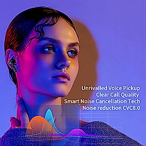 JIECAN True Wireless Earbuds with 2 Mic, CVC 8.0 Noise Reduction, IPX8 Waterproof, Bluetooth 5.1 Earphones in-Ear, Touch Control Stereo Bass Sports Headphones, for Working Home Office (Black-q67)