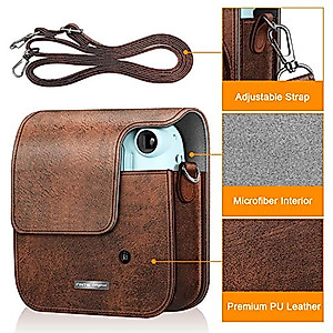 Fintie Protective Case for Fujifilm Instax Mini 11 Instant Camera - Premium Vegan Leather Bag Cover with Removable Adjustable Strap, Vintage Brown