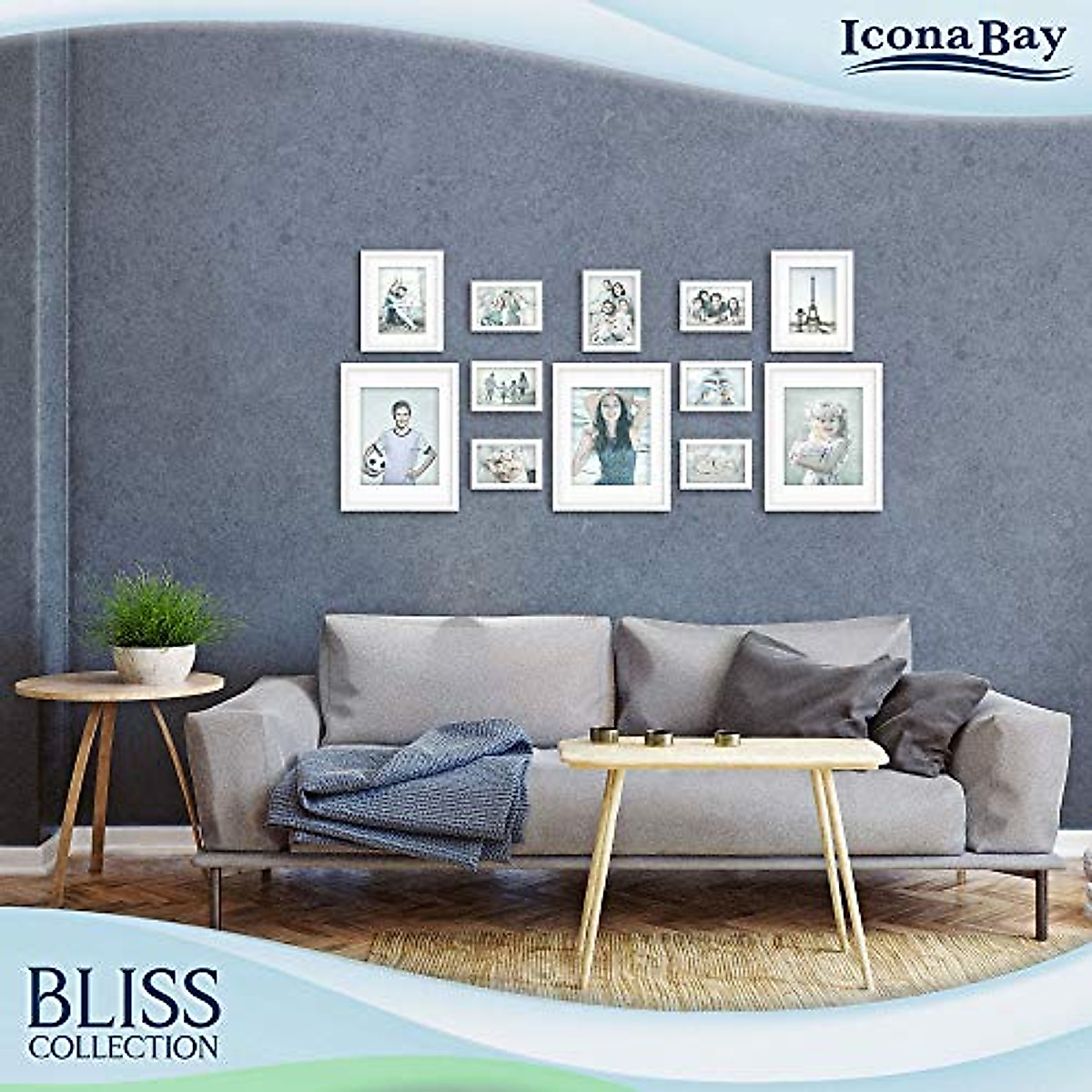 Icona Bay 4x6 Picture Frames (White, 12 Pack), Modern Style Wood Composite Frames Table Top or Wall Mount, Bliss Collection
