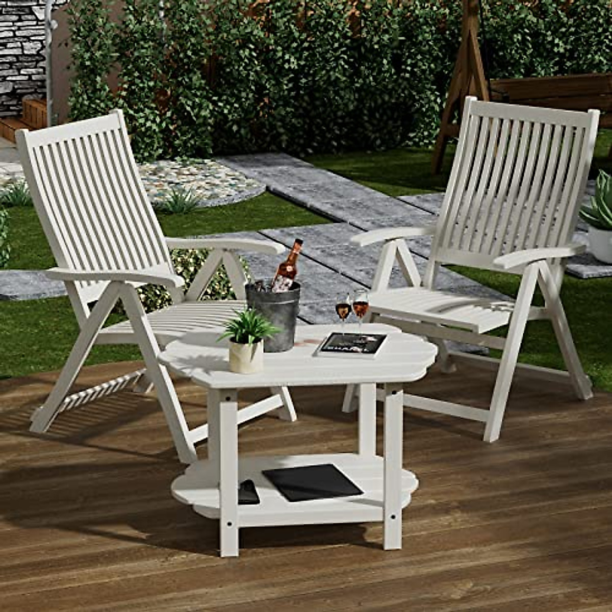 FERFALDER Adirondack Patio Table-2 Tier Outdoor Side Table White Balcony Table for Garden Pool