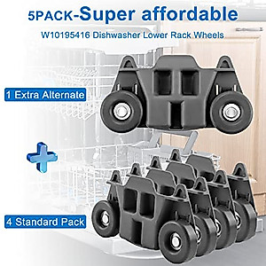 Upgrade 5pcs W10195416 W10195416V Dishwasher Wheels Lower Rack Replacement (Stainless Steel Screws) by Cobectal