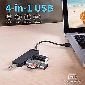 VENTION USB 3.0 Hub, 4 Ports USB Hub Ultra-Slim Data USB Hub 0.5FT Extended Cable [Charging Supported], Compatible with MacBook, Laptop, Surface Pro, PS4, PC, Flash Drive, Mobile HDD (0.15m/0.5ft)