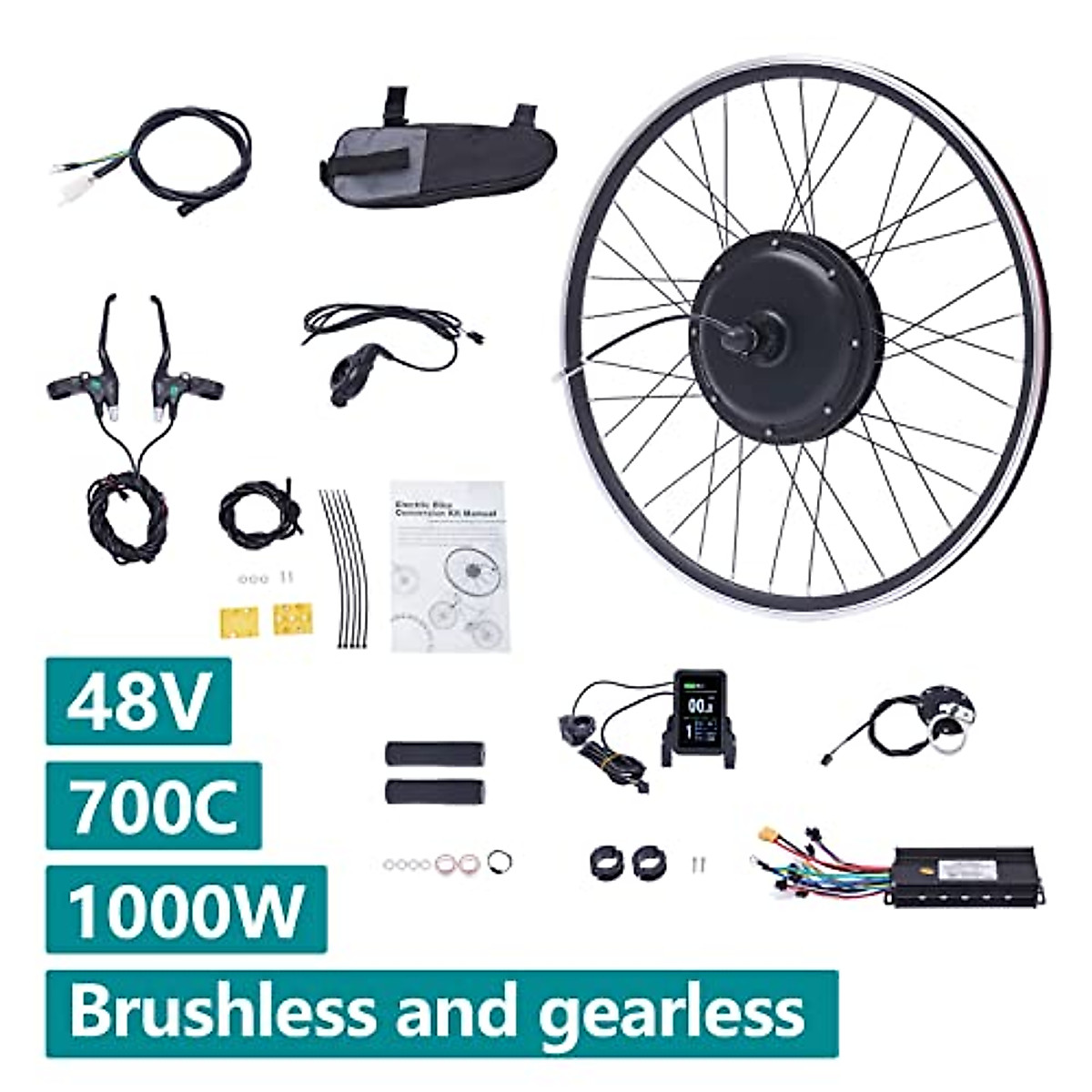 DNYSYSJ Electric Bike Conversion Kit, 48V 1000W 700C 28"/29" Front/Rear Wheel E-Bike Conversion Kit w/LCD Display, Powerful Ebike Hub Motor Kit with PAS Bicycle Ebike Wheel Kit (700C 48V 1000W Front)