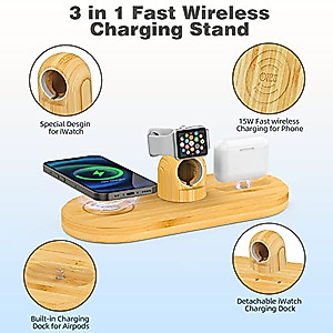 Wireless Charger, OTESS 15W Wireless Charging Station Compatible with iPhone 13 Pro Max/12/11 XS Max/SE, Fast Charging Pad Dock for iWatch 7/6/5/SE, AirPods Pro & All Qi-Enabled Devices(with Adapter)