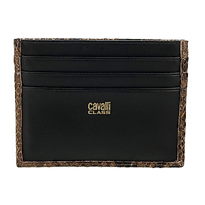 ROBERTO CAVALLI Class Taupe Millie Deluxe Snake Textured Credit Card Holder for womens