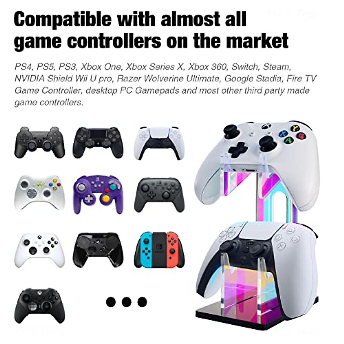 NiHome Iridescent Acrylic 2-Tier Universal Game Controller Headset Holder Stand for PS5 Xbox ONE Switch Colorful Controller Stand Gaming Accessories Anti-Slip Stable Acrylic Clear Headphone Holder