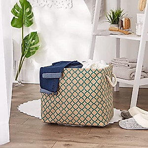 DII Burlap Storage Collection Collapsible Bin, Large Rectangle, 17.5x12x15, Teal