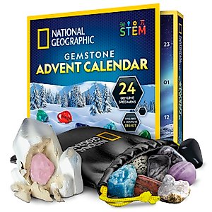 NATIONAL GEOGRAPHIC Gemstone Advent Calendar - 2024 Advent Calendar for Kids with 24 Gemstones to Open Each Day, a Complete Rock Collection Christmas Countdown Calendar with Mini Gemstone Dig Kit