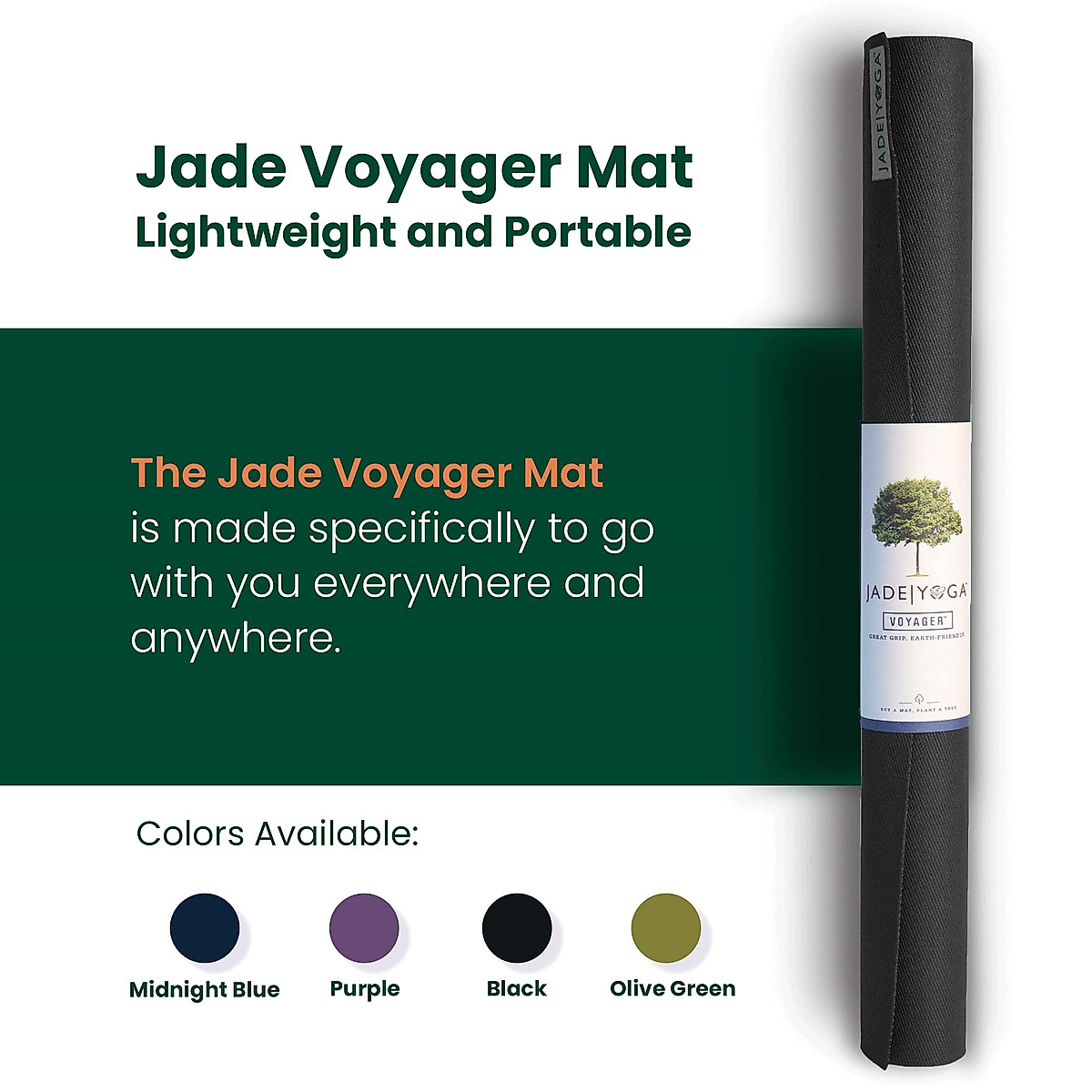 JadeYoga Voyager Yoga Mat - Lightweight & Portable Rubber Yoga Mat - Non-Slip Exercise Mat for Women & Men - Great for Yoga, Home Workout, Gym Fitness, Pilates, Stretching, and More (68" Black)