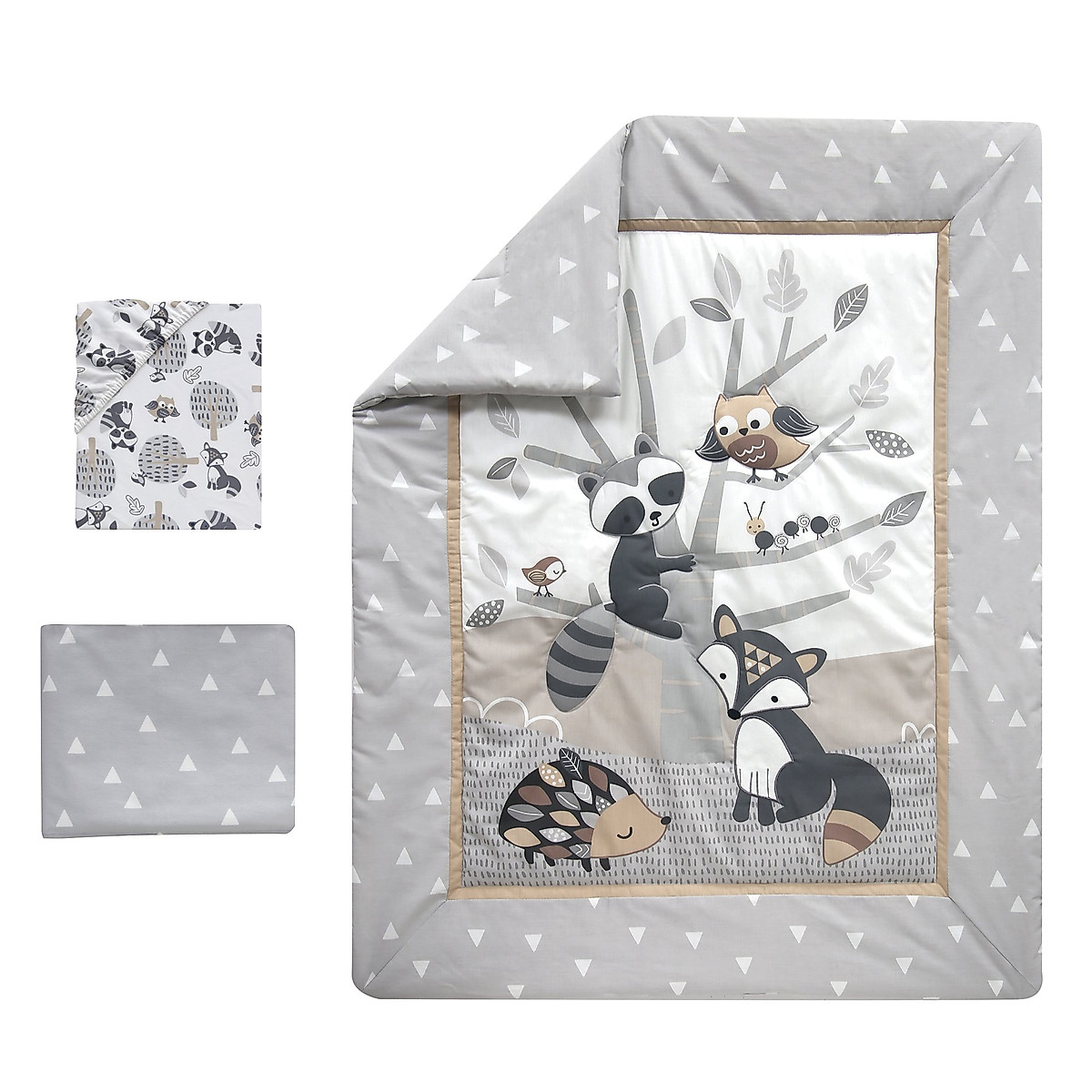 Bedtime Originals Little Rascals Forest Animals 3 Piece Crib Bedding Set, Gray/White