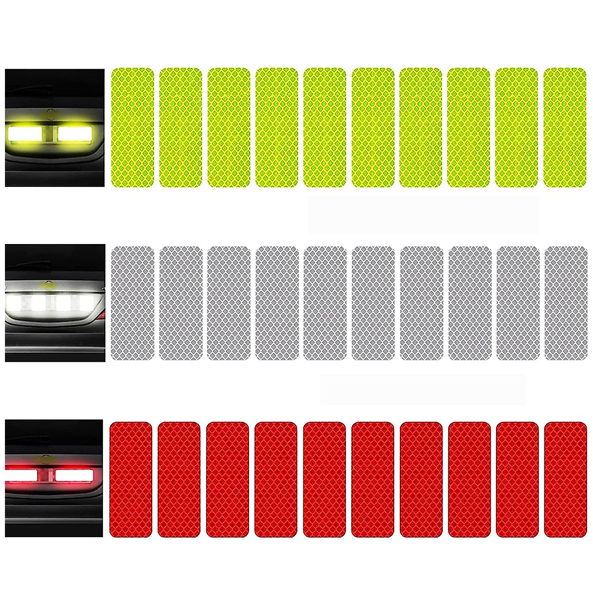 KOOUMOS 30pcs Reflective Decals Reflective Stickers Safety Warning Sticker Tapes Waterproofsp High Intensity Night Visibility Adhesive for Helmets Motorbike 1.18 x 3.25 Inch(3x8cm)