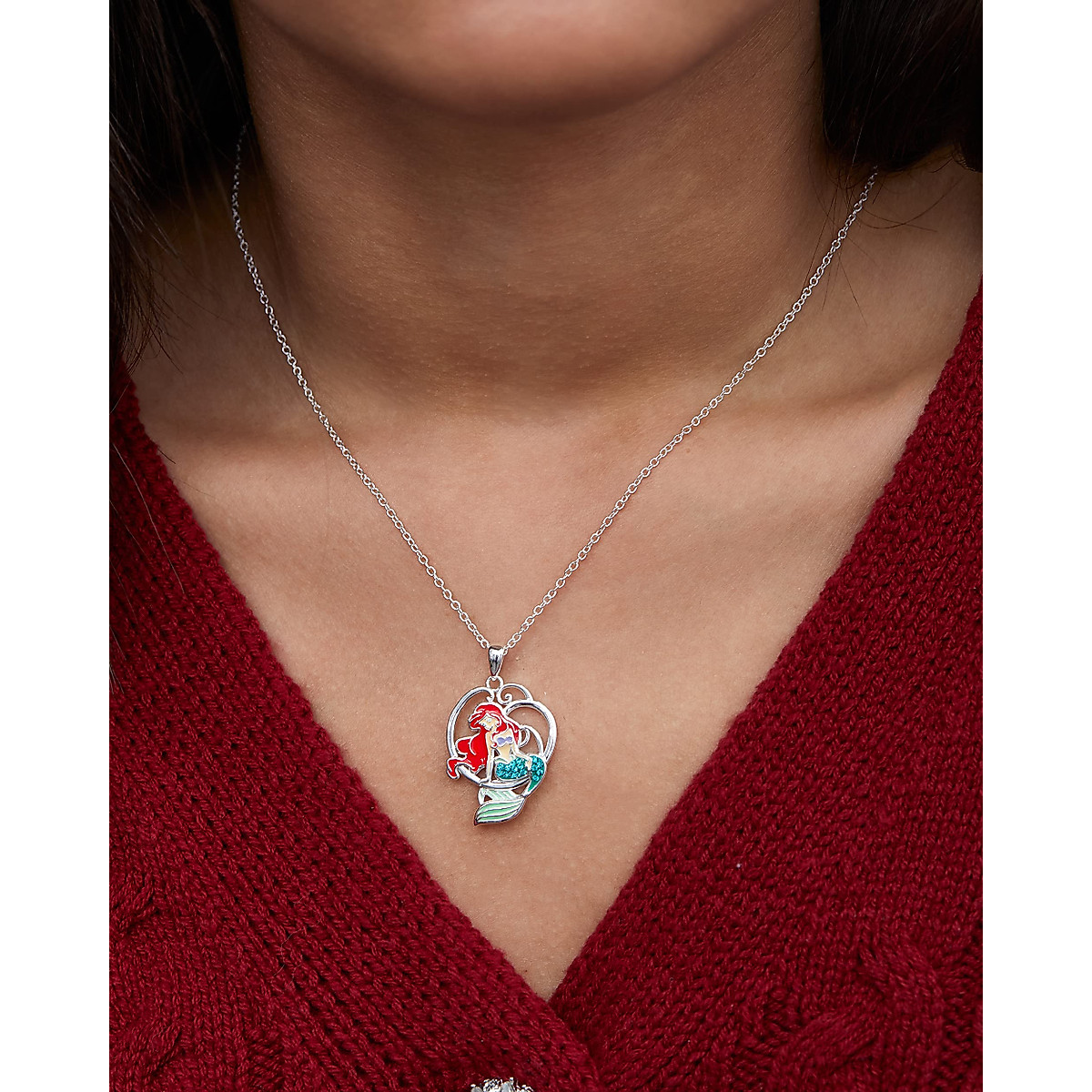 Disney The Little Mermaid, Princess Ariel Silver Plated Crystal Pendant, 18"