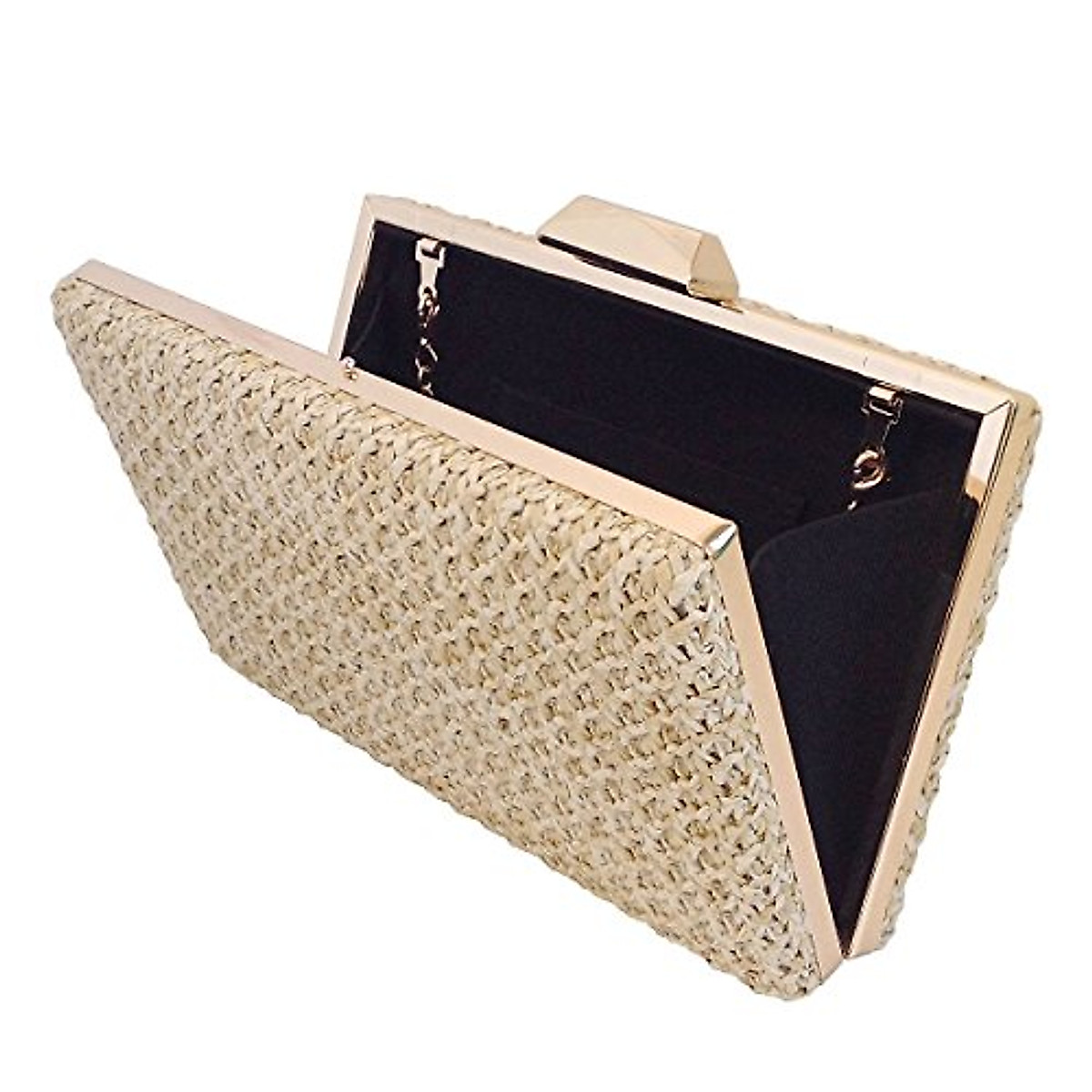 Natural Straw Box Clutch, Natural Medium