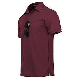 SCODI Mens Polo Shirts Performance Short Sleeve Tactical Shirts Athletic Golf Shirt 012-Wine Red 2XL