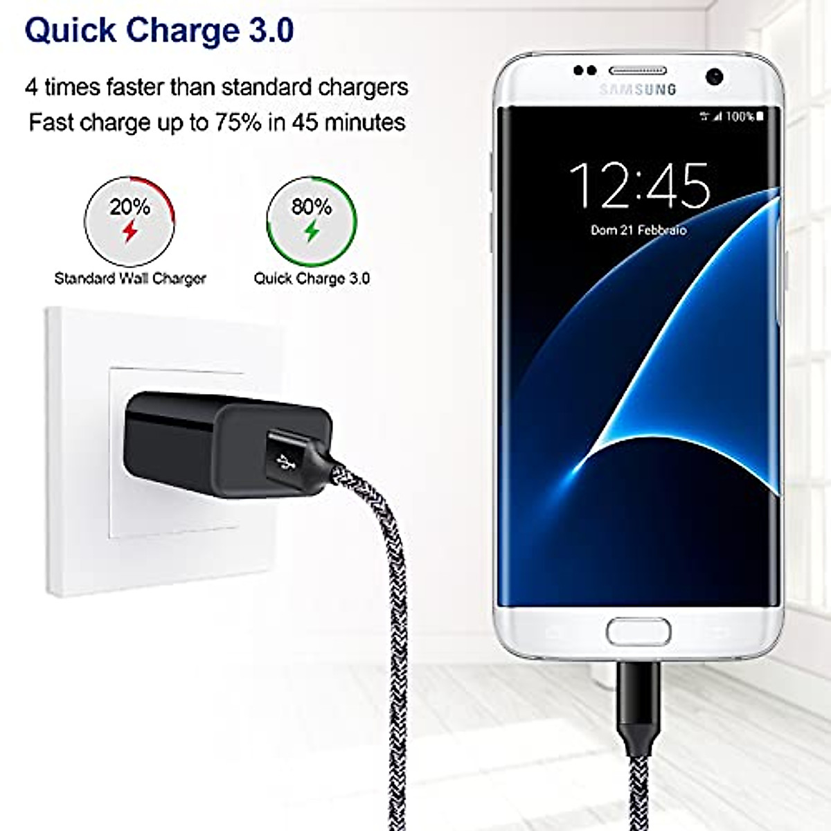 Android Fast Charger,Quick Charger 3.0 USB Fast Wall Charger Plug with Micro USB Cable Compatible for Motorola Moto E E5 E4 Plus/Play,E5 Supra,G5 G5S G4 Plus/Play,G6 Play/Forge,Moto Droid Turbo 2