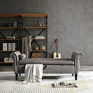 Yoglad Accent Lounge Chaise, Chesterfield Style Chaise Lounge, Upholstered Ottoman Chair, Button-Tufted Bench with Pillow for Living Room, Bedroom, Entryway (Grey, 63 Inch Storage Ottoman, Velvet)