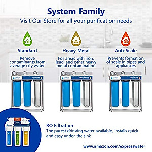 Express Water Whole House Water Filter, 1 Stage Home Water Filtration System, Sediment Filter, Includes Pressure Gauges, Easy Release, and 1 Inch Connections.