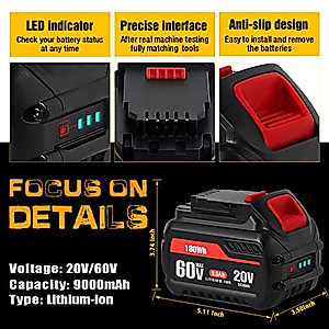 CaliHutt 【Upgrade】 20V/60V/120V MAX 9.0Ah Replacement Battery for Flexvolt MAX DCB606 DCB612 DCB606-2 DCB609-2 DCB204 DCB206 Cordless Power Tools Lithium-ion Battery