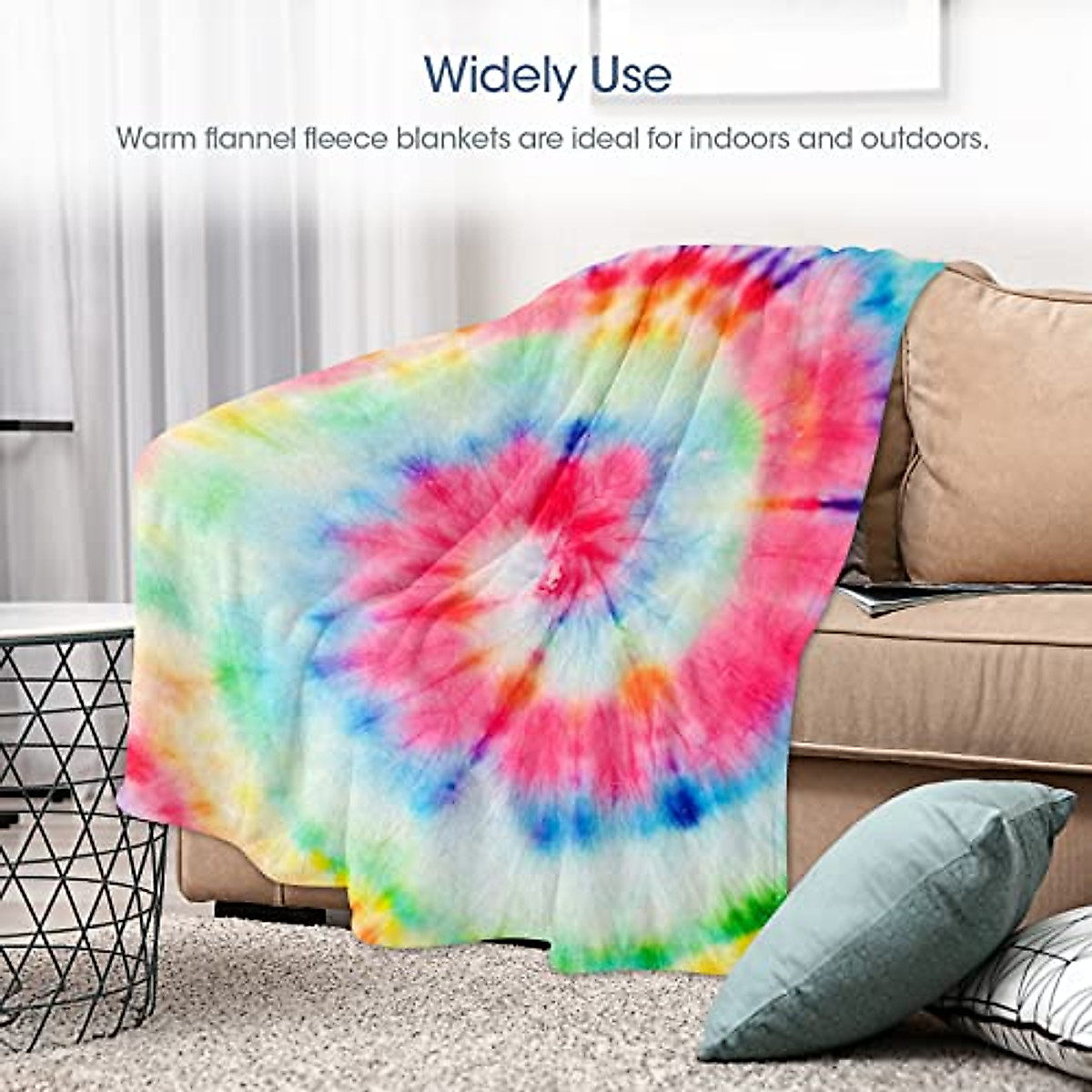 Fleece Throw Blanket for Couch, Patterned Warm Comfy Flannel Throw Blanket Fuzzy Ultra-Soft Cozy Microfiber Plush Blanket 330GSM for Sofa Bed Office All Season Use (40" x 50", Rainbow Tie Dye)