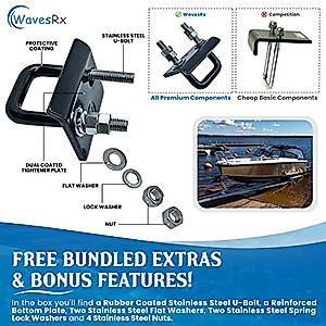 WavesRx Boat Trailer Hitch Tightener & Stabilizer | Stainless Steel Anti-Rattle Clamp for 2" Hitch Receivers | Marine Grade, Rust-Free, Long-Lasting U-Bolt for Safe Transportation of Your Watercraft