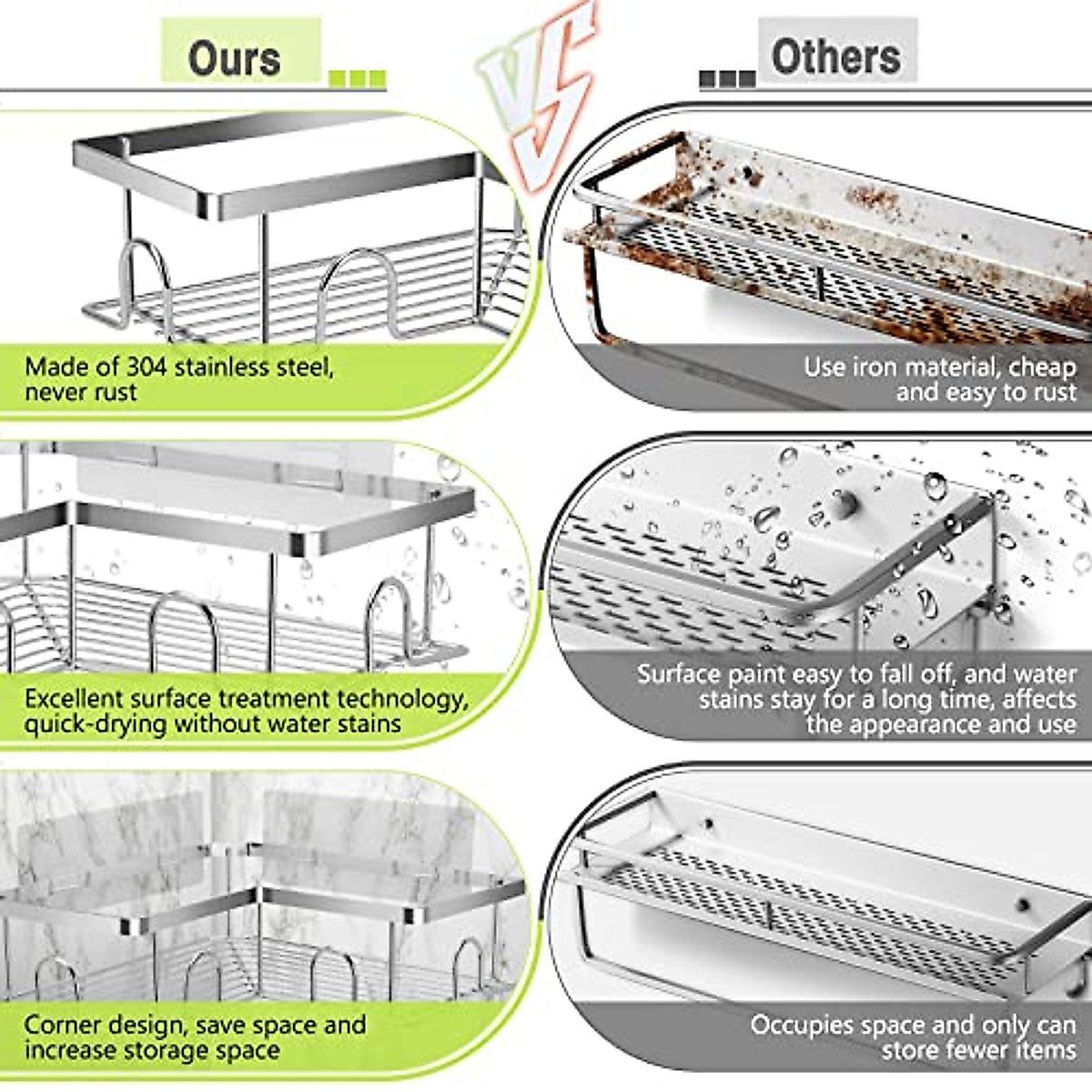 JOFUNBEAU Corner Shower Shelf for Inside Shower,3-Pack Adhesive Shower Organizer with Soap Holder&2 Hooks&Hairdryer Shelf,Rustproof Shower Caddy Shelves Rack for Bathroom Kitchen Storage(Chrome)